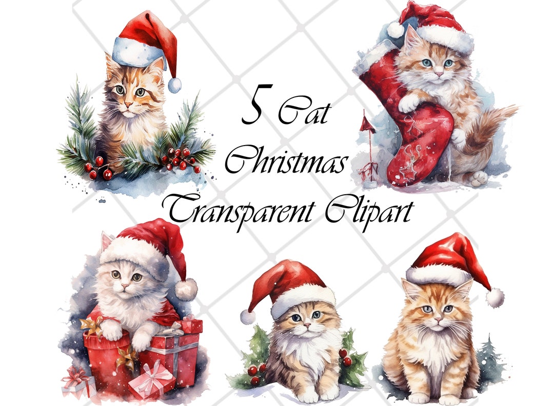 5 Christmas Cat Clipart, Kitten Clipart PNG, Cat Clipart, Pet Clipart ...