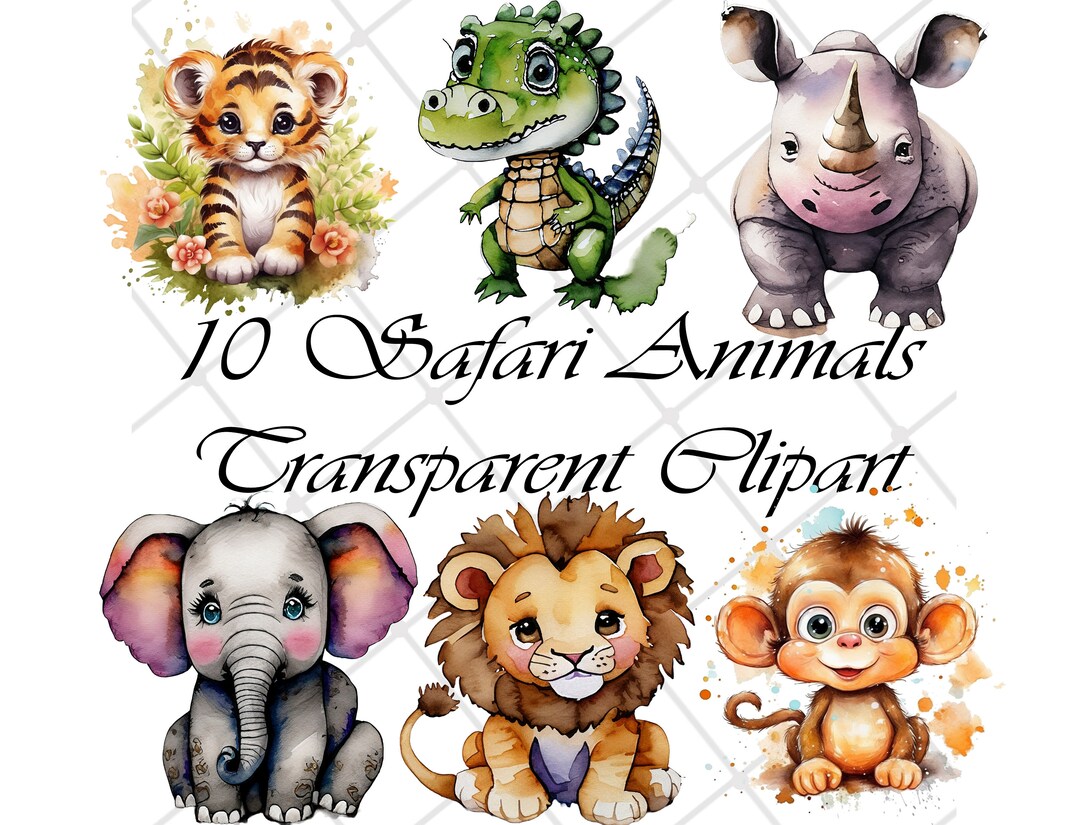 Safari Baby Animals Watercolor Clipart: 10 PNG Designs (digital ...
