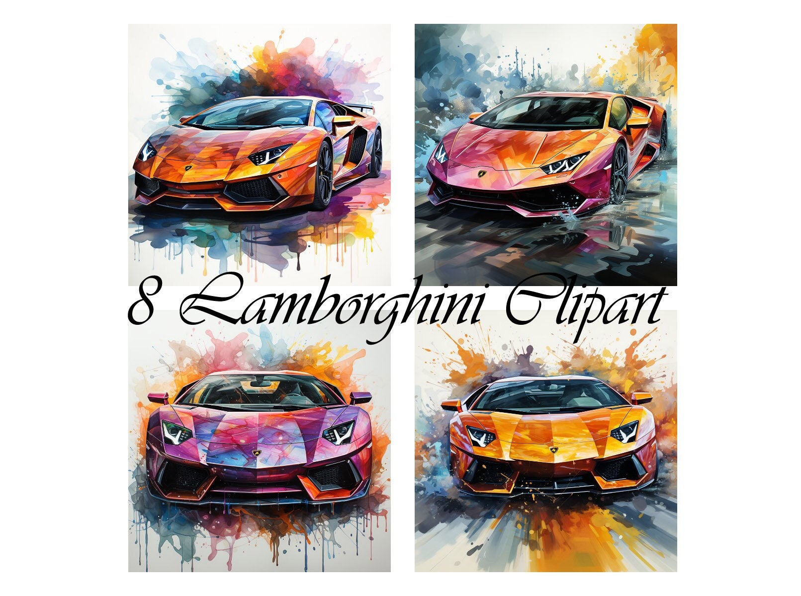 8 Lamborghini, Sports Car, Wall Art, Watercolor, Png, Sublimation ...