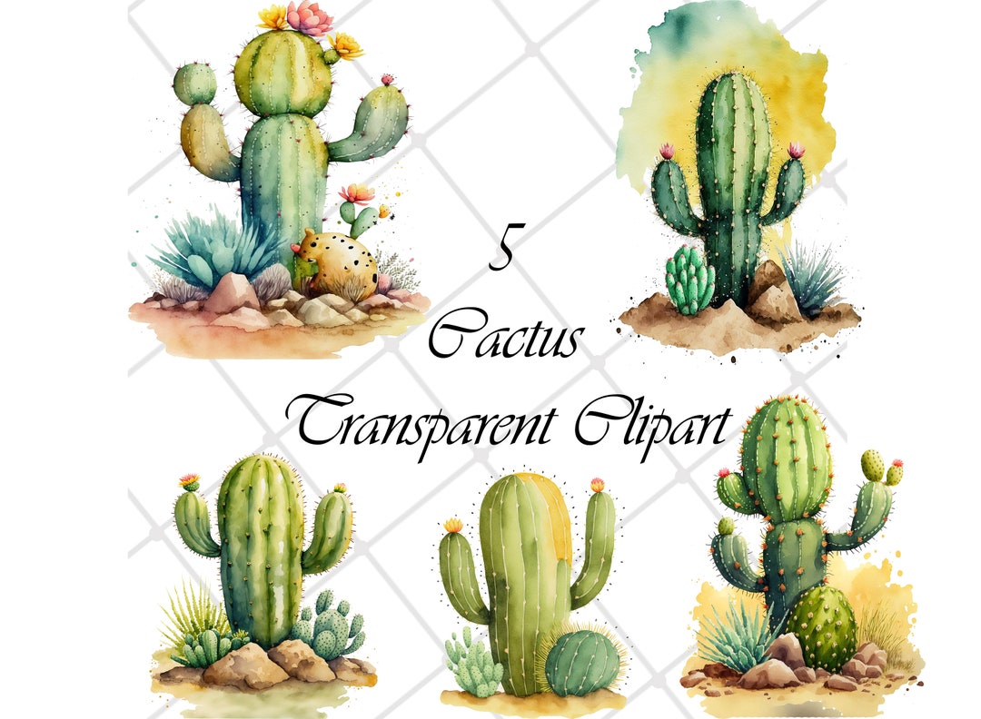 5 Watercolor Cactus Digital Illustration Bundle, Printable Cactus Art ...