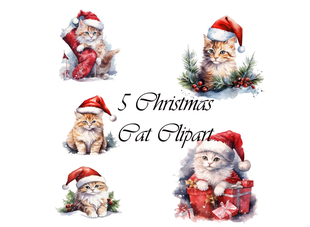 5 Christmas Cat Clipart, Kitten Clipart Jpg, Cat Clipart, Pet Clipart ...