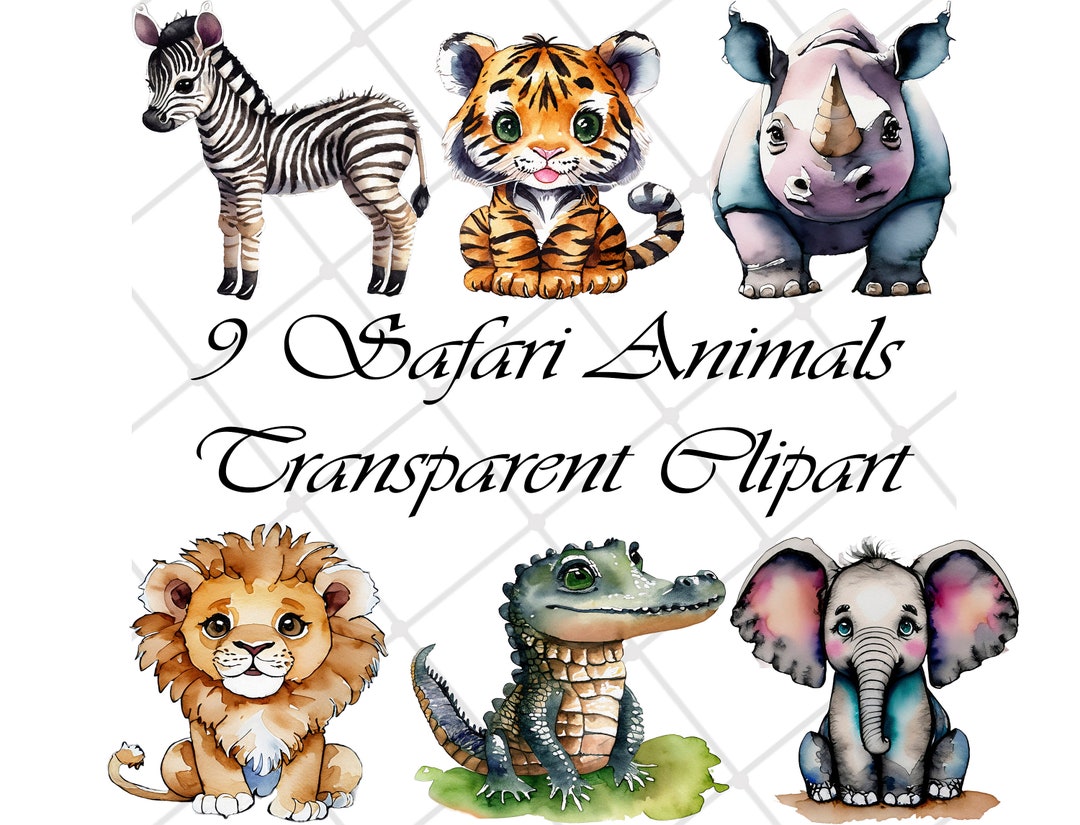 9 Safari Baby Animals Watercolor Clipart, PNG, Digital Crafting, Paper ...