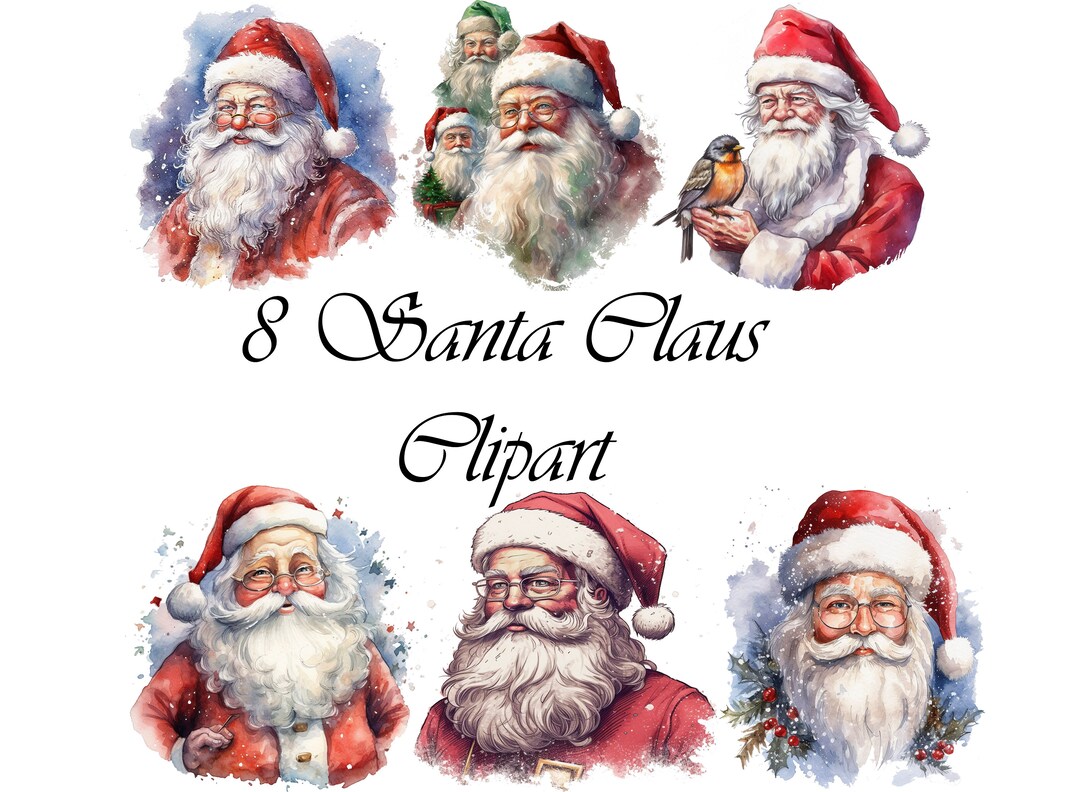 8 Santa Claus Clipart, High Quality JPG, Digital Download - Card Making ...