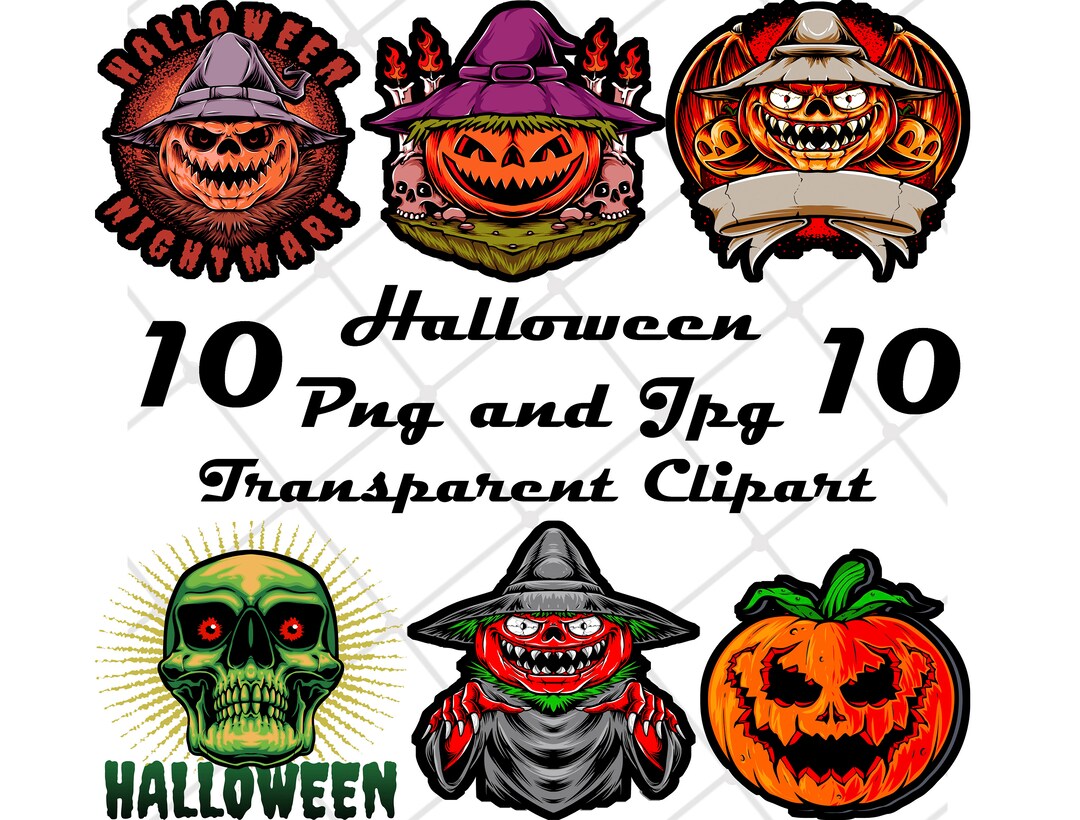 10 Halloween Ghost Pumpkin Bat Clipart Bundle Transparent Background ...
