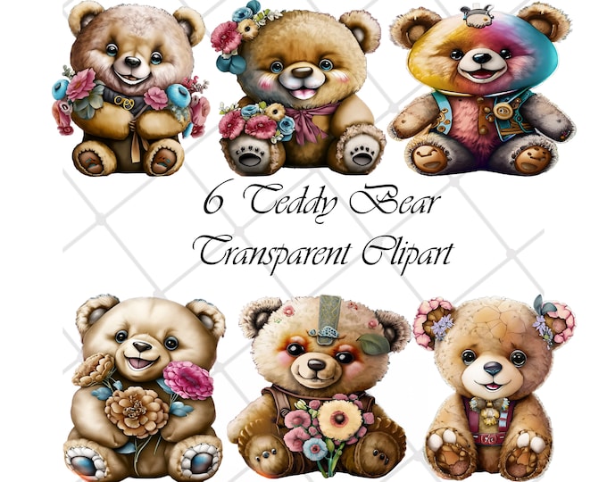 Watercolor Teddy Bear Clipart, Teddy Bear Cute Clip Art, Card Making Clipart, Digital Paper ...