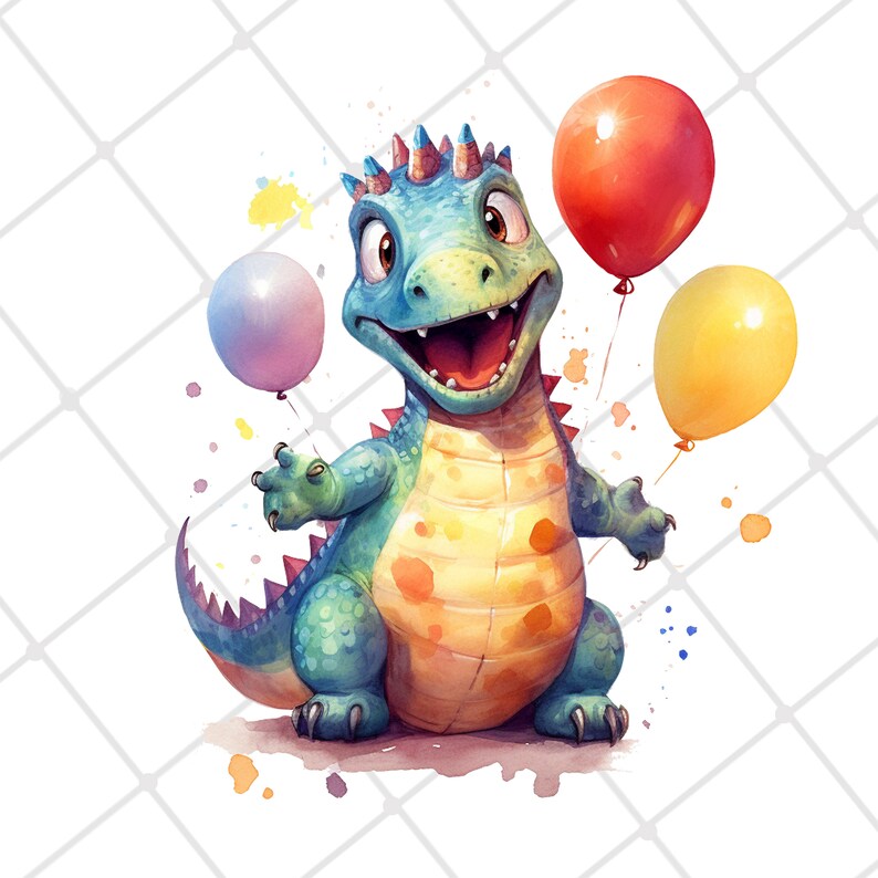 Dinosaur Birthday Clipart: Watercolor PNG Graphics (digital Download ...
