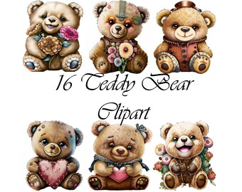 11 Teddy Bear Clipart Jpgs, High Quality, Digital Planner, Paper Crafts, Watercolor, Teddy Bear ...