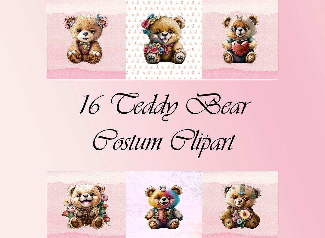 16 Teddy Bear Clipart JPG, High Quality, Digital Planner, Paper Crafts, Watercolor, Teddy Bear ...