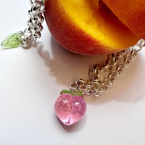 Peachyylexi Silver Necklace With Glass Peach Pendant - Etsy UK