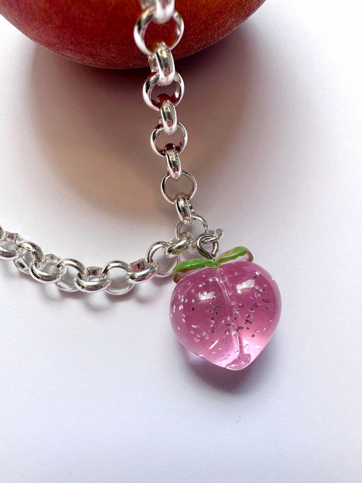 Peachyylexi Silver Necklace With Glass Peach Pendant - Etsy UK