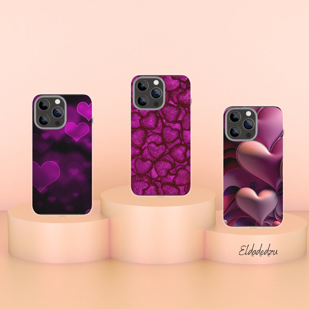 Purple Hearts Phone Case Diamond Hearts Cover for iPhone 15 14 13 SE ...