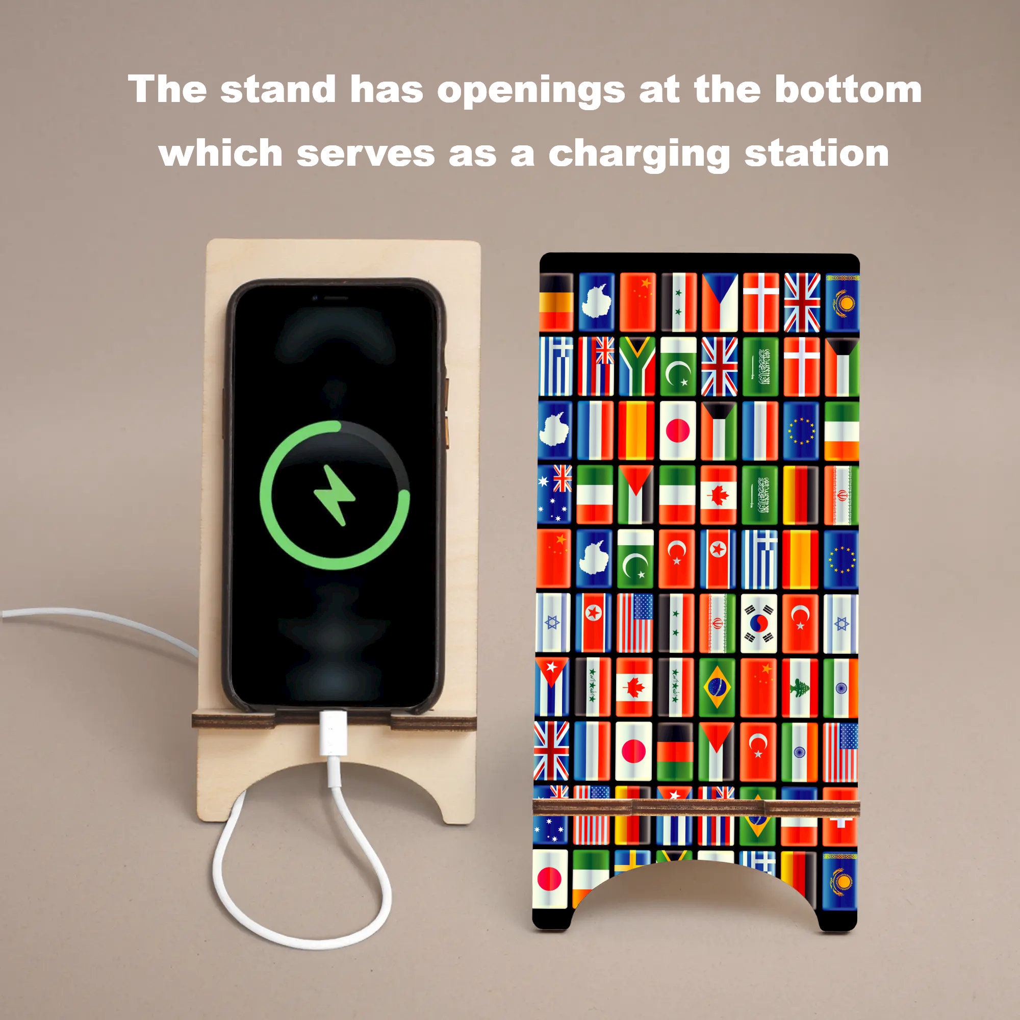 World Flags Wood Phone Stand, Flags Holder for iPhone 14 13 12 11 Pro ...