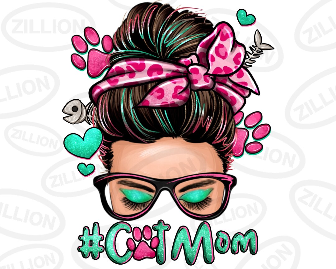 Cat Mom Messy Bun Png Sublimation Design Download, Mother's Day Png ...