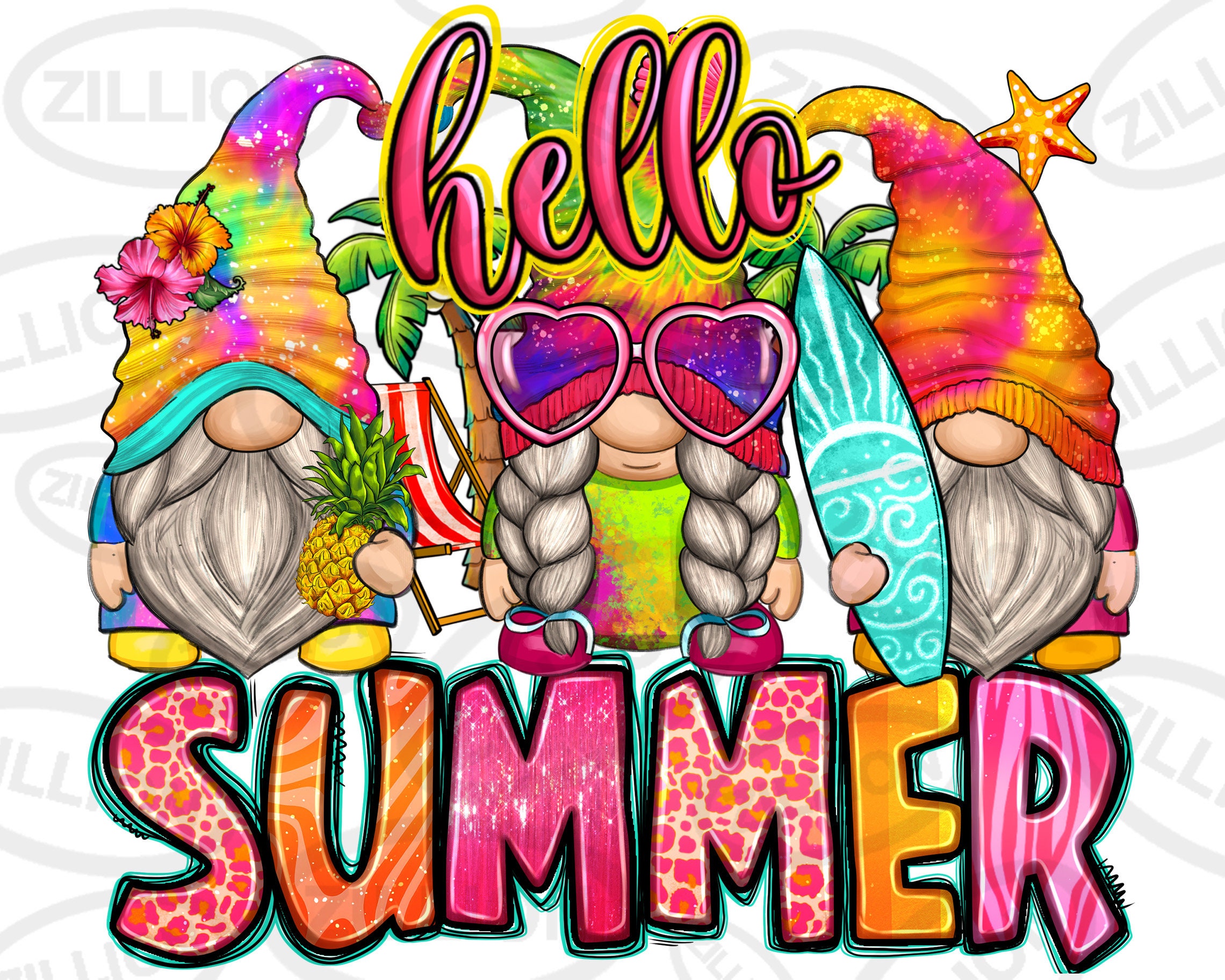Hello Summer Gnomes Png Sublimation Design Download, Tie Dye Gnomes Png ...