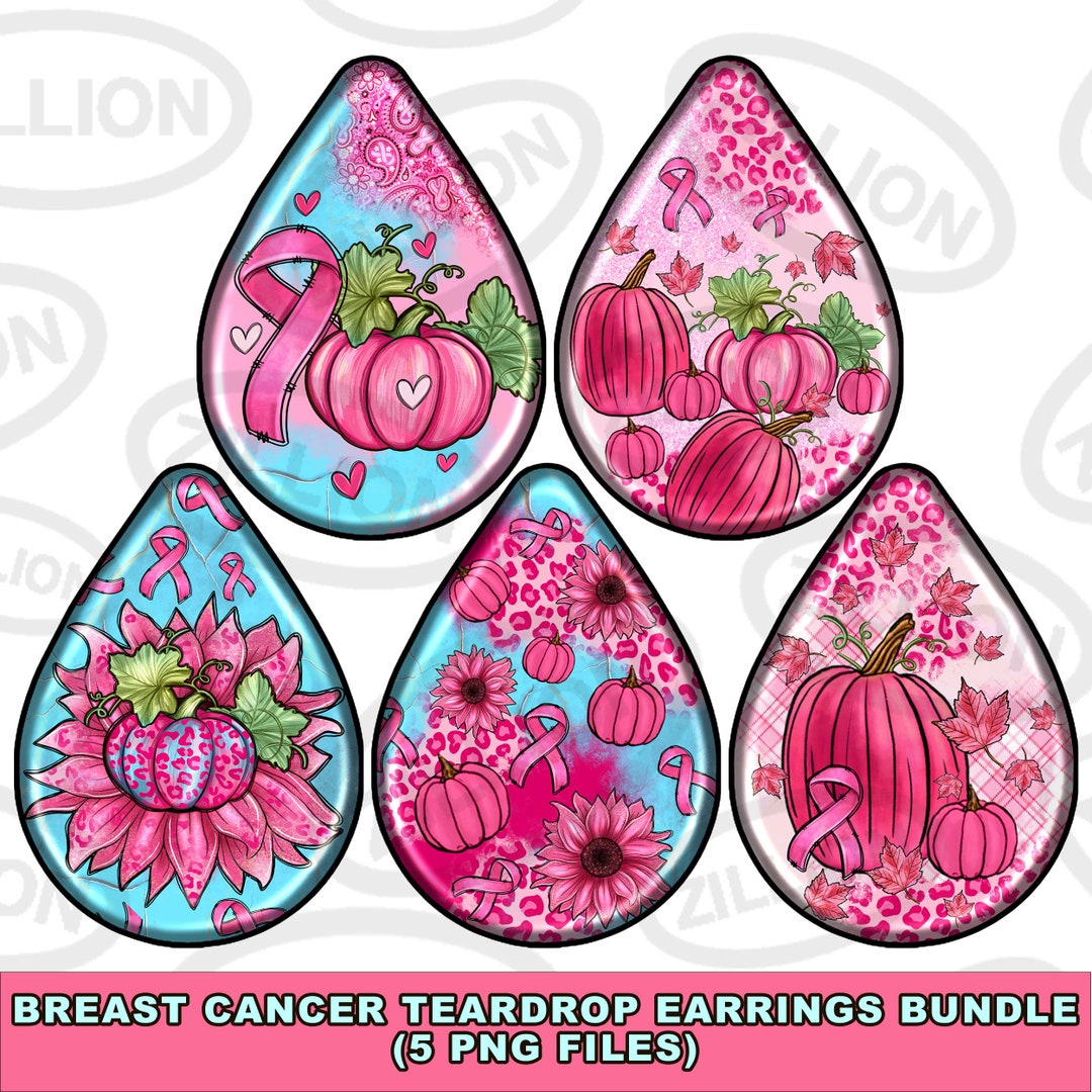 Breast Cancer Fall Teardrop Earrings Png Sublimation Design Bundle ...