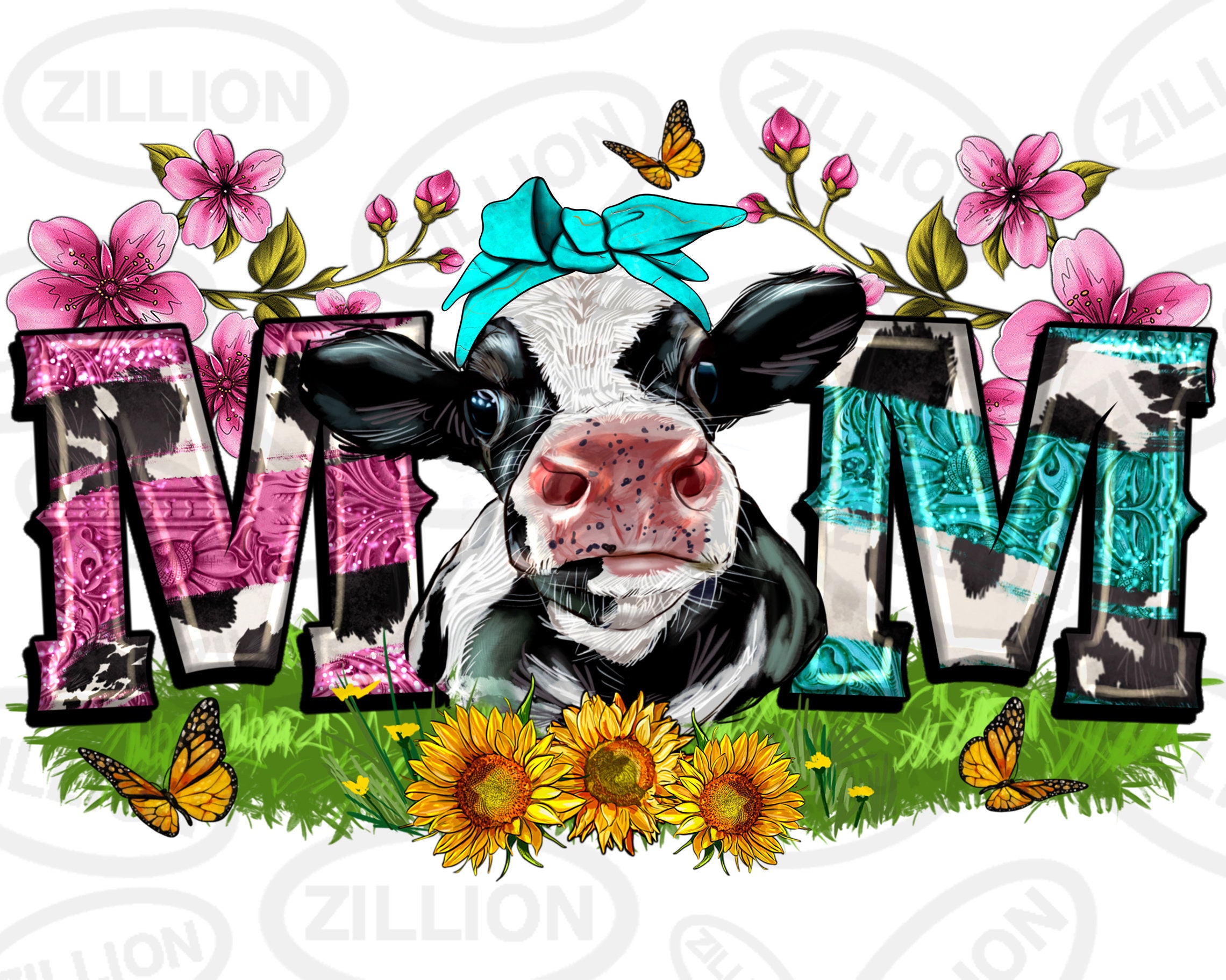 Mom With Cow Png Sublimation Design Download, Mother's Day Png, Floral ...
