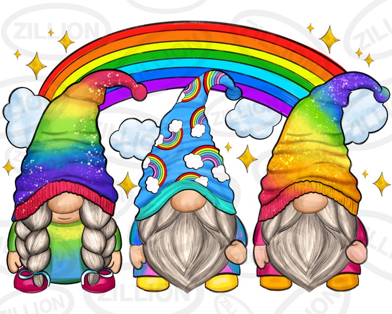 Rainbow Gnomes Png Sublimation Design Download Hand Drawn - Etsy