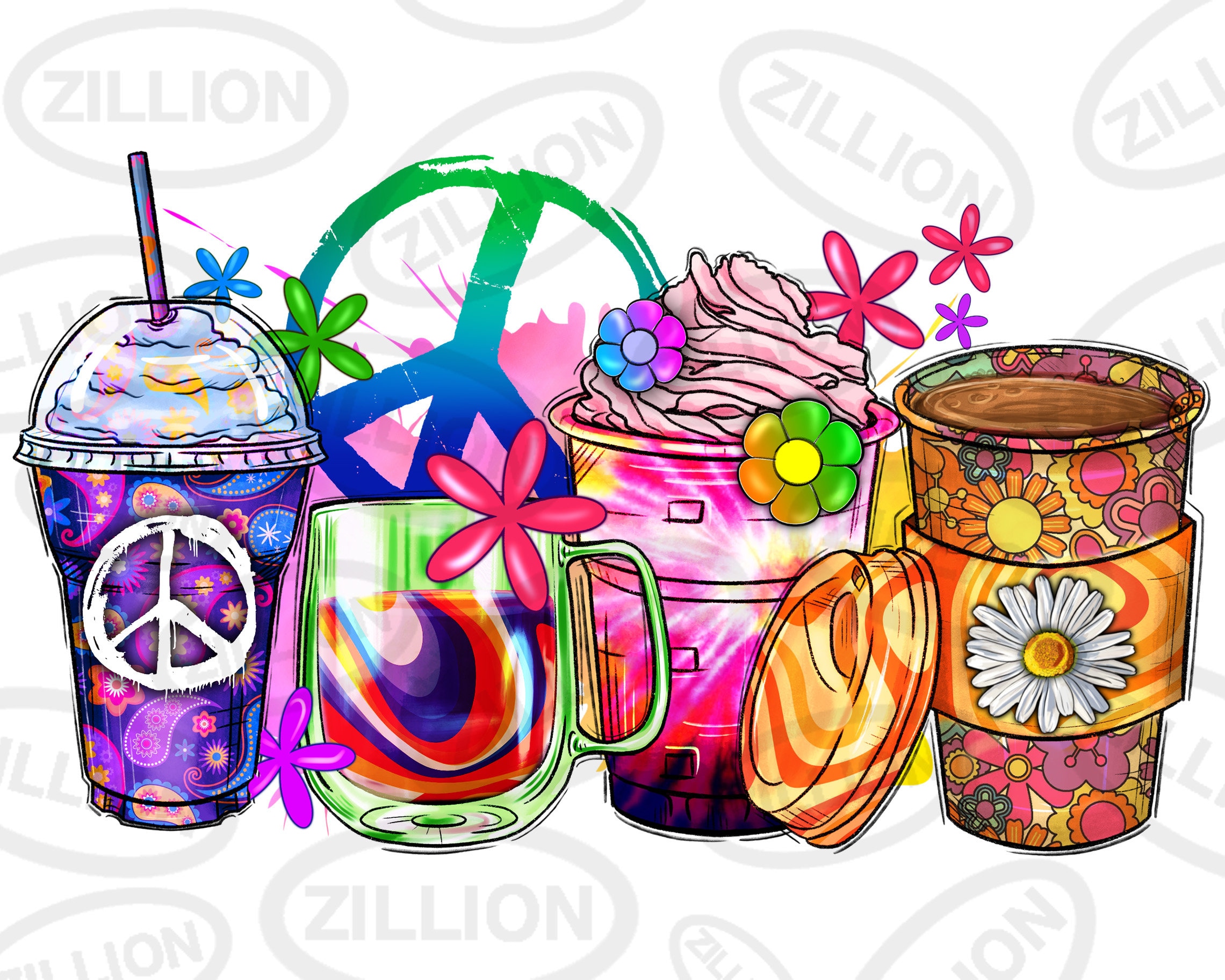 Hippie Coffee Cups Png Sublimation Design Tie Dye Coffee Cups - Etsy