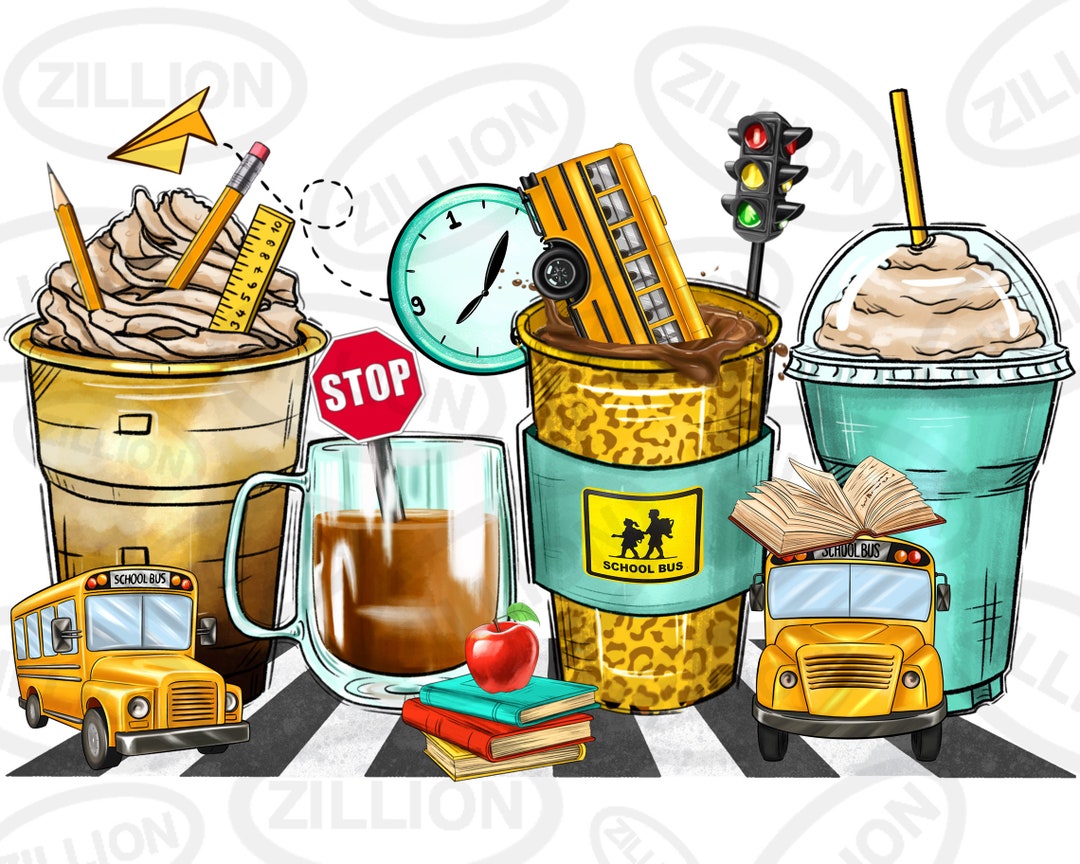 School Bus Coffee Cups Png Sublimation Design, Coffee Cups Png Design ...