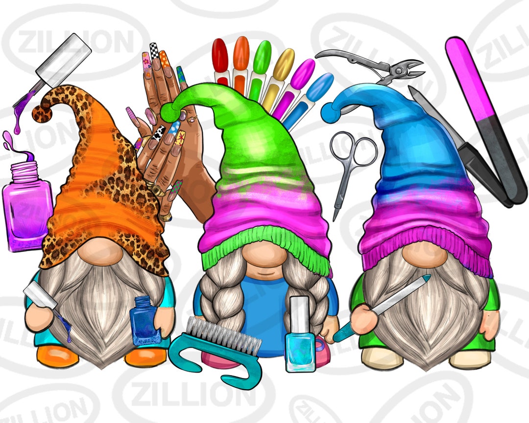 Nail Tech Gnomes Png Sublimation Design Download, Hand Drawn Gnomes Png ...