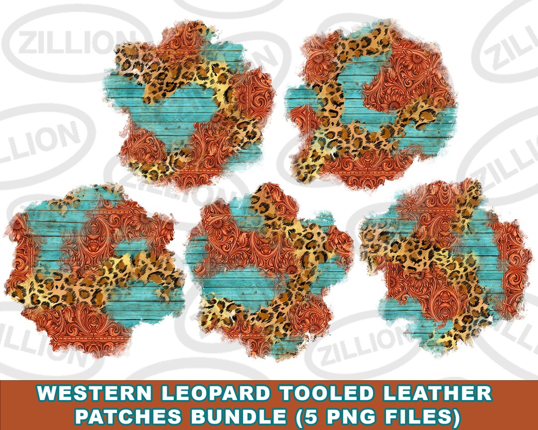 Western Leopard Tooled Leather Patches Png Sublimation Design Bundle ...