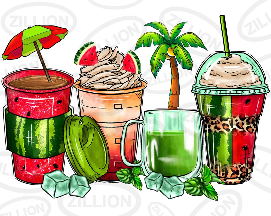 Watermelon Coffee Cups Png Sublimation Design, Fruits Coffee Cups Png ...