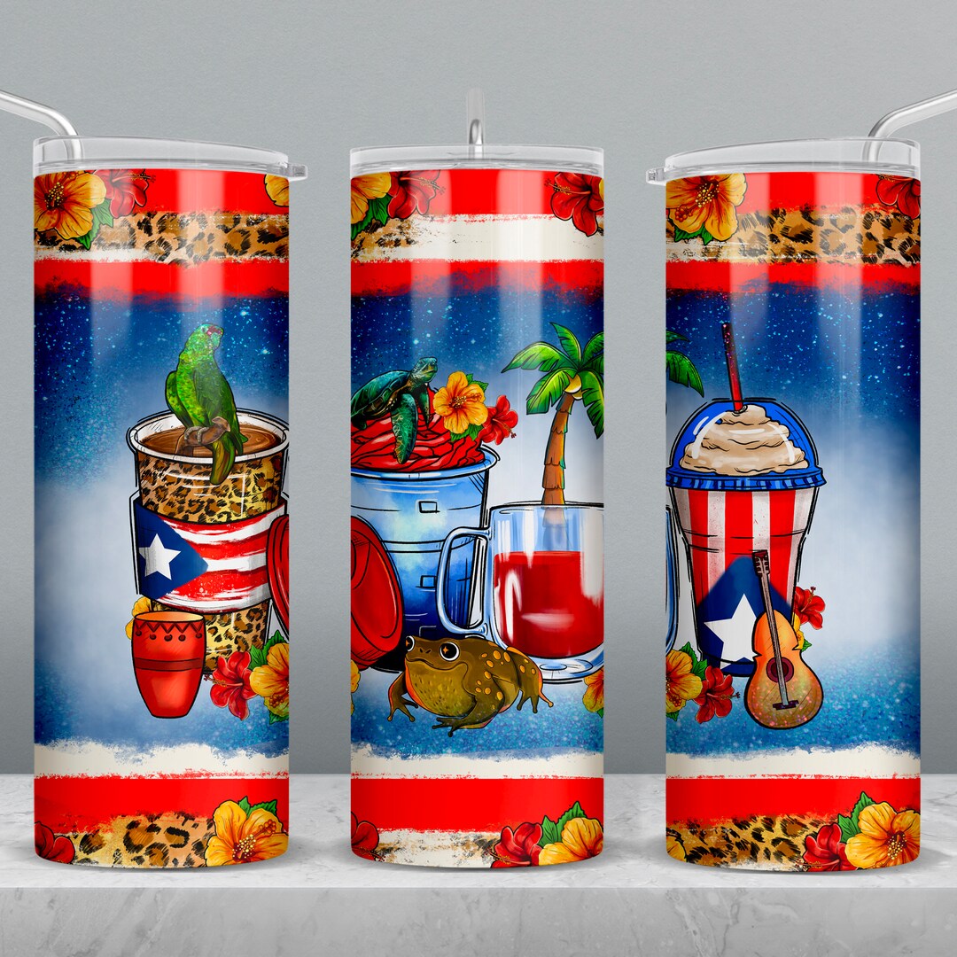 Puerto Rico Coffee Cups 20 Oz Skinny Tumbler Png, Tumbler Wrap Png ...