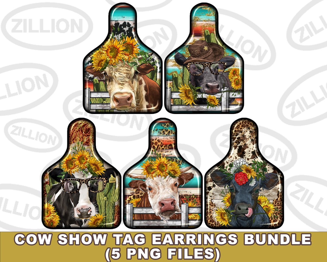 Cow Show Tag Earrings Png Sublimation Design Bundle, Western Cow Tag ...