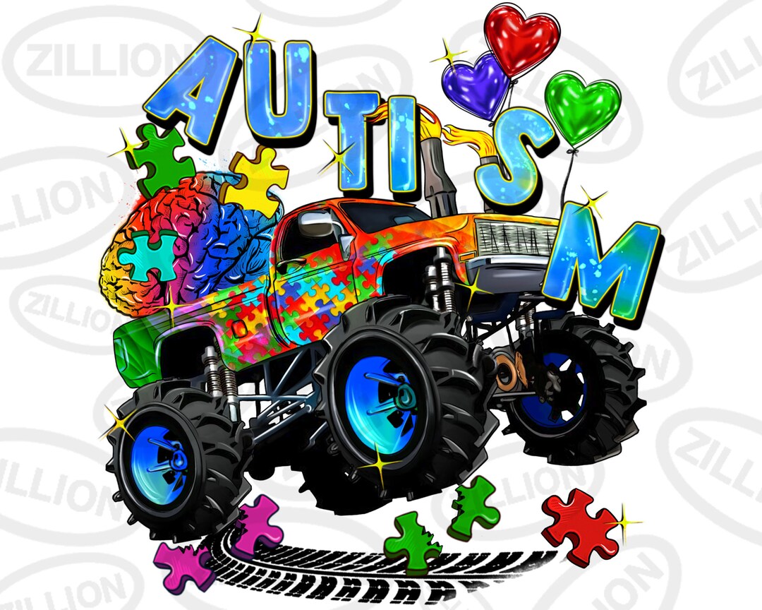 Monster Truck Autism Png Sublimation Design Download, Autism Awareness ...
