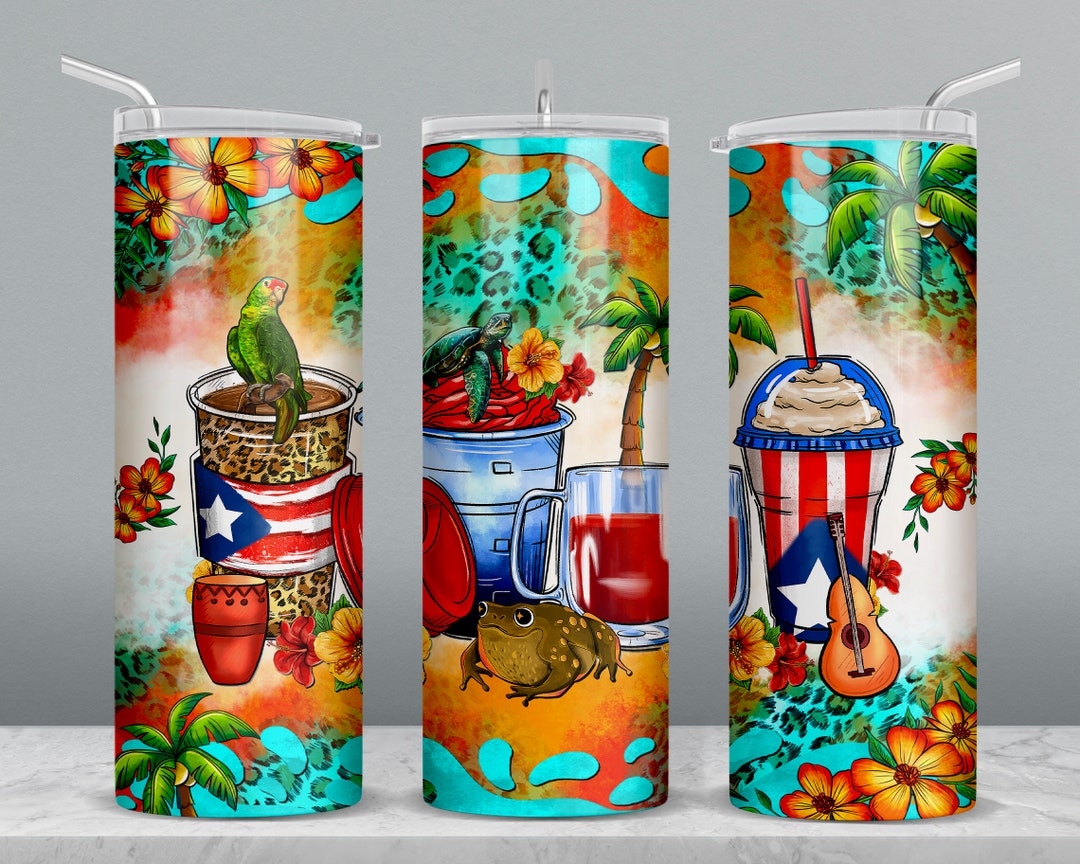 Puerto Rico Coffee Cups 20 Oz Skinny Tumbler Png, Tumbler Wrap Png ...