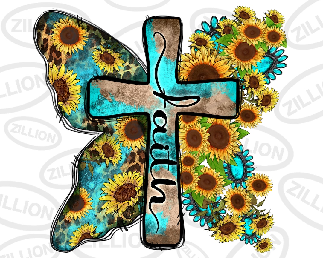 Faith Sunflowers Cross Png Sublimation Design Download, Christian Png ...