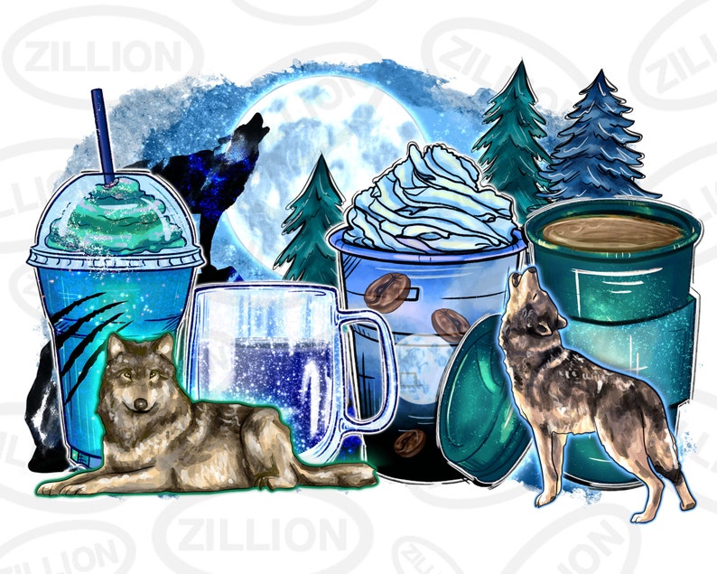 Wolf Coffee Cups Png Sublimation Design Download, Wolf Png, Wild Animal ...