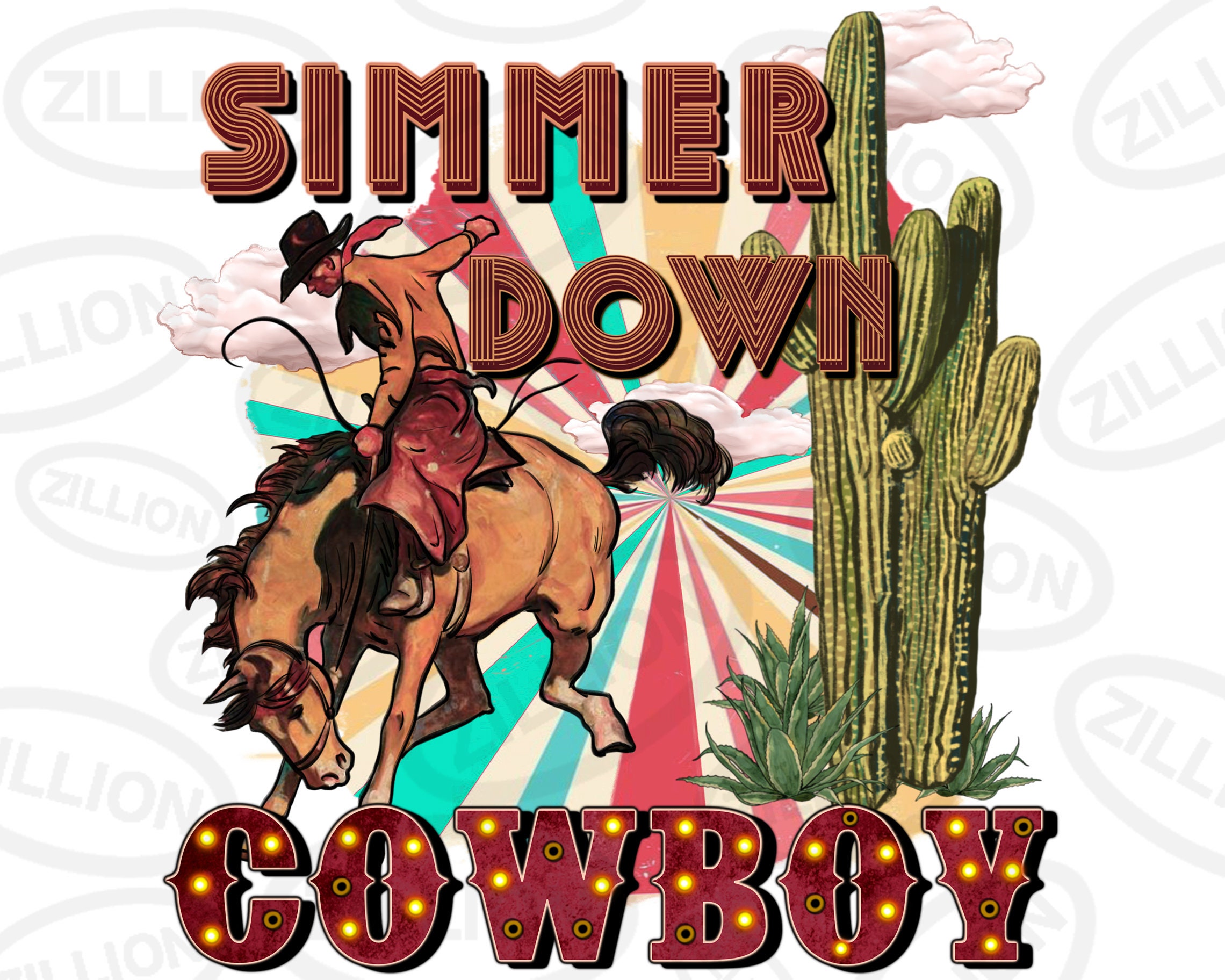 Simmer Down Cowboy Png Sublimation Design Download, Western Rodeo Png ...