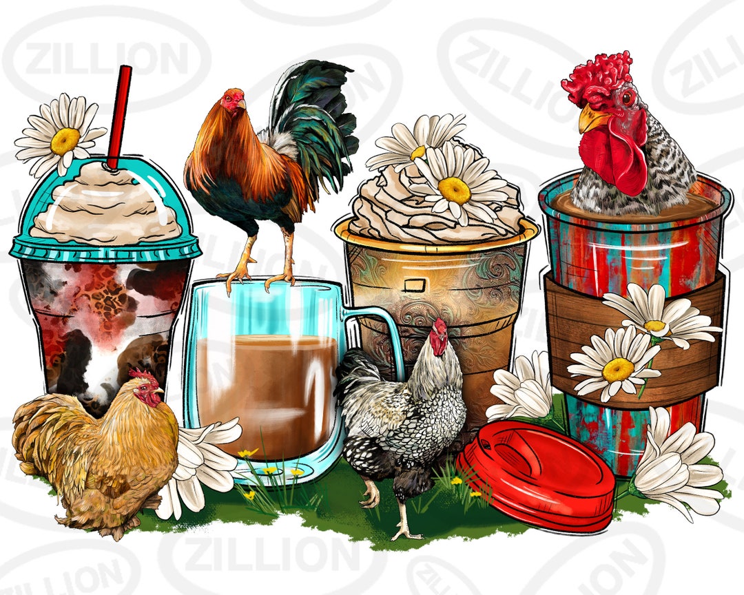Rooster Coffee Cups Png Sublimation Design, Animal Coffee Cups Png ...