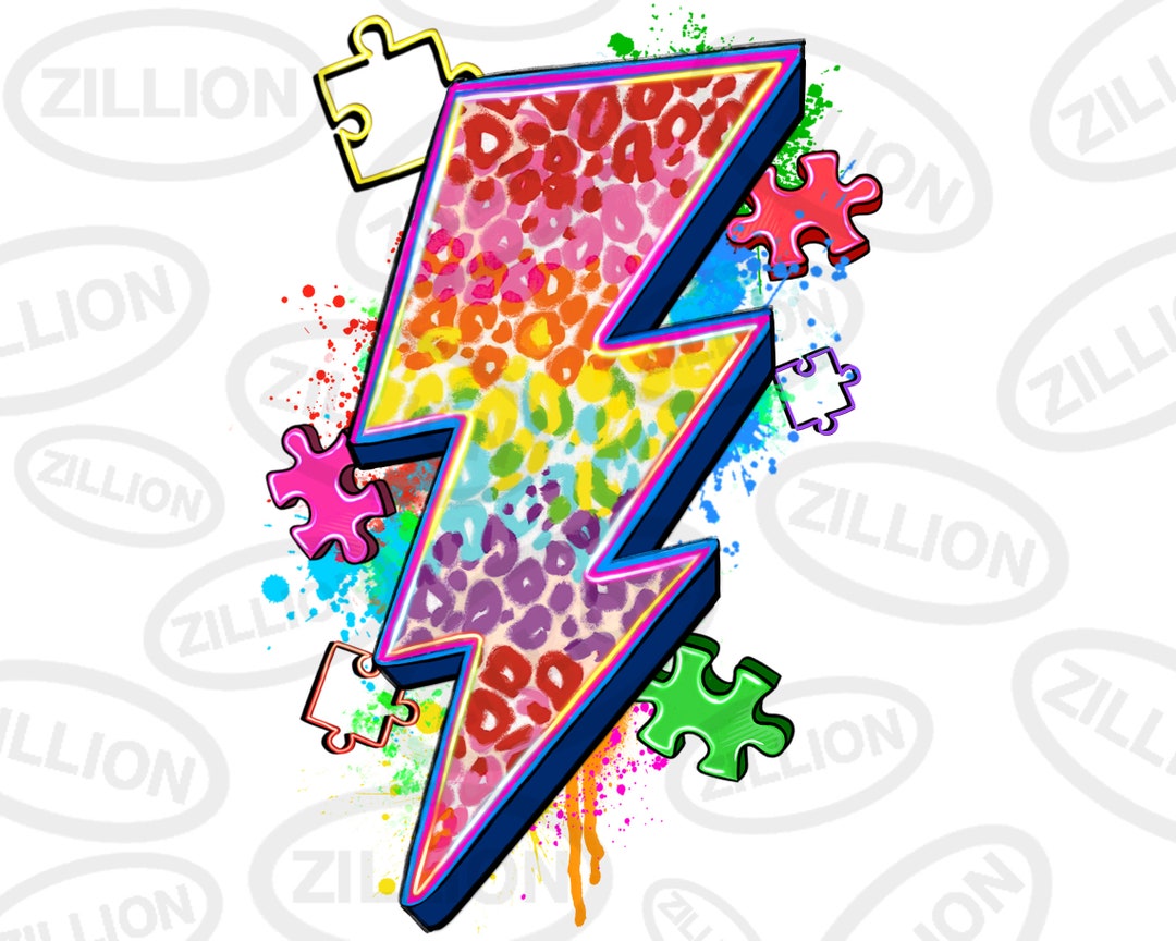 Lightning Bolt Autism Png Sublimation Design Download, Autism Awareness ...