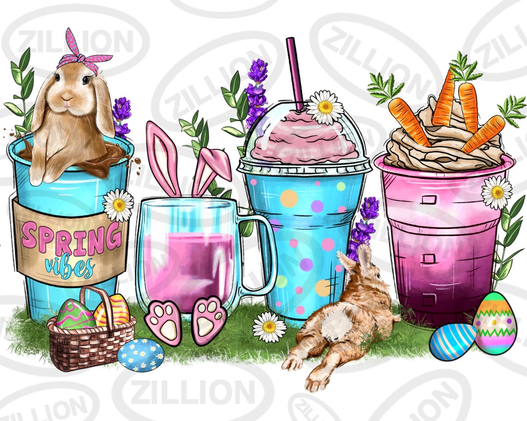Rabbit Coffee Cups Png Sublimation Design, Animal Coffee Cups Png ...