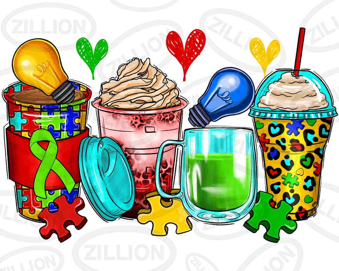Autism Coffee Cups Png Sublimation Design, Western Coffee Cups Png ...