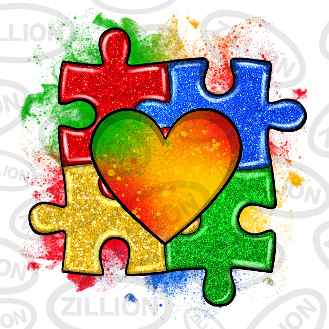 Autism Puzzle Pieces Heart Png Sublimation Design Download, Autism ...