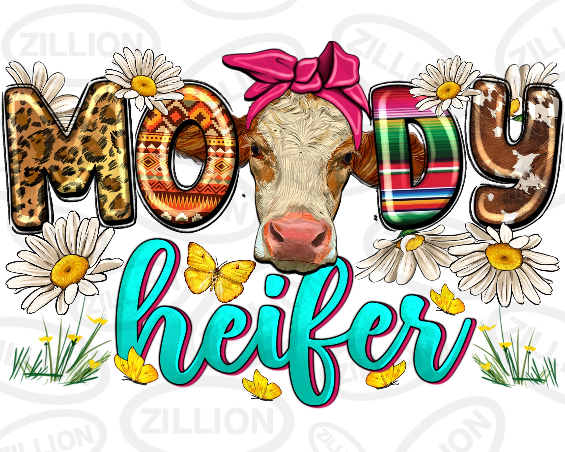 Moody Heifer Png Sublimation Design Download, Hand Drawn Heifer Png ...