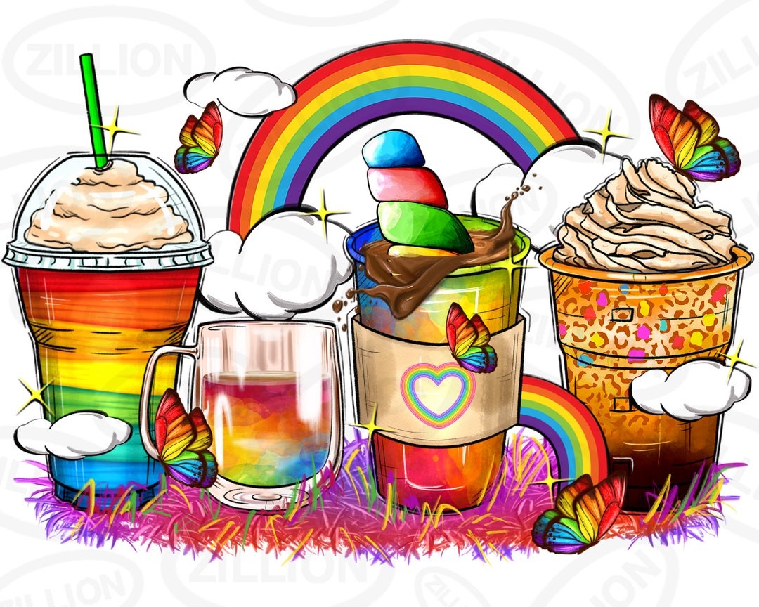 Rainbow Coffee Cups Png Sublimation Design, Western Coffee Cups Png ...
