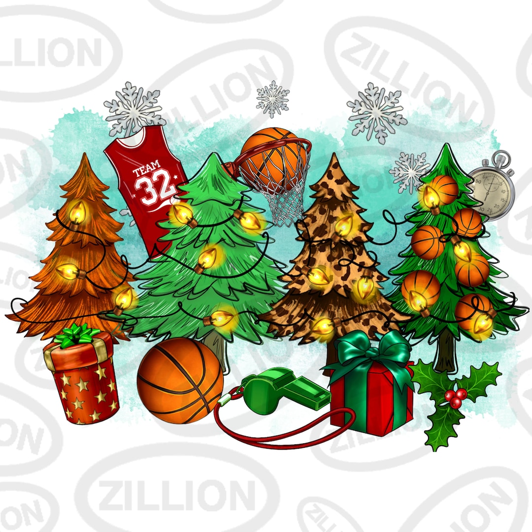 Christmas Trees With Basketball Png Sublimation Design Download ...