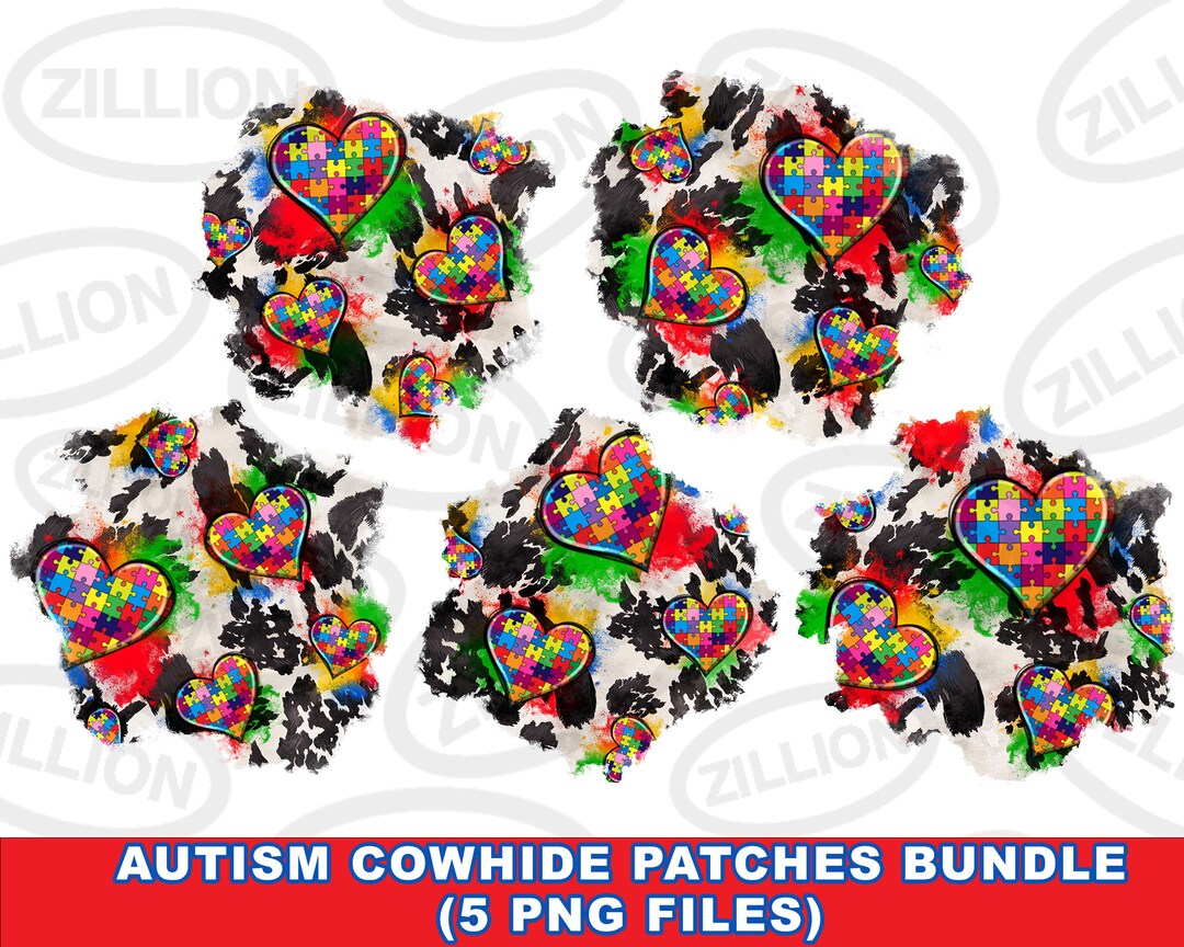 Autism Cowhide Patches Png Sublimation Design Bundle, Autism Awareness ...