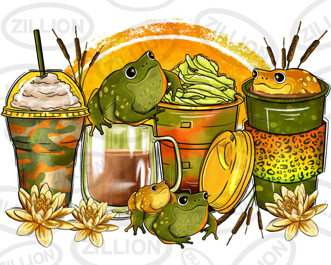Frog Coffee Cups Png Sublimation Design, Animal Coffee Cups Png Design ...