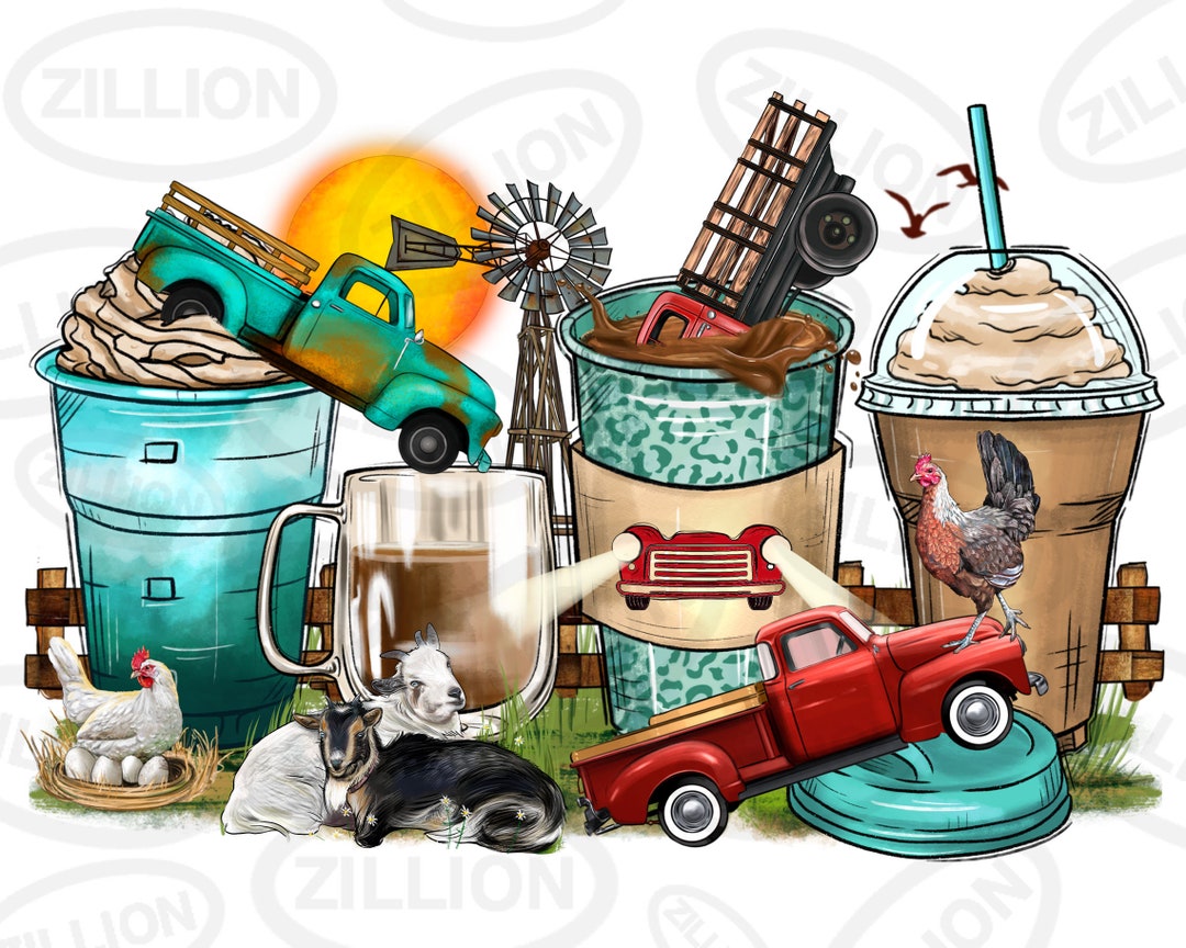 Farm Truck Coffee Cups Png Sublimation Design, Western Coffee Cups Png ...
