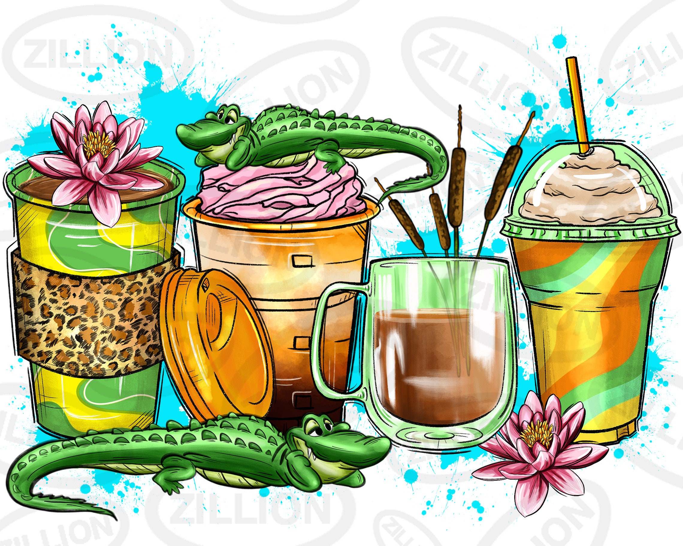 Alligator Coffee Cups Png Sublimation Design, Animal Coffee Cups Png ...