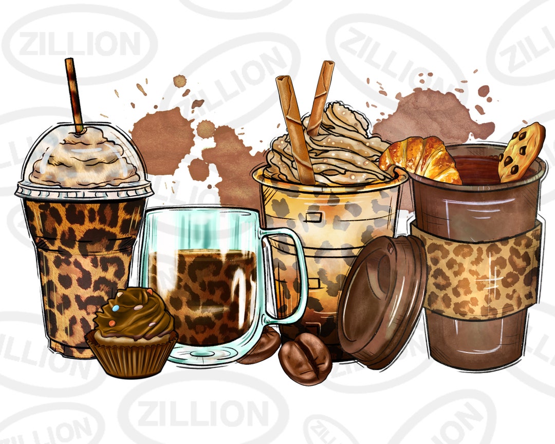 Leopard Coffee Cups Png Sublimation Design Download, Coffee Love Png ...