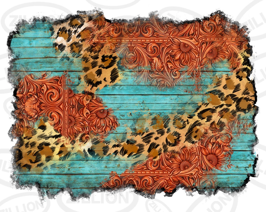 Western Leopard Tooled Leather Background Png Sublimation Design ...