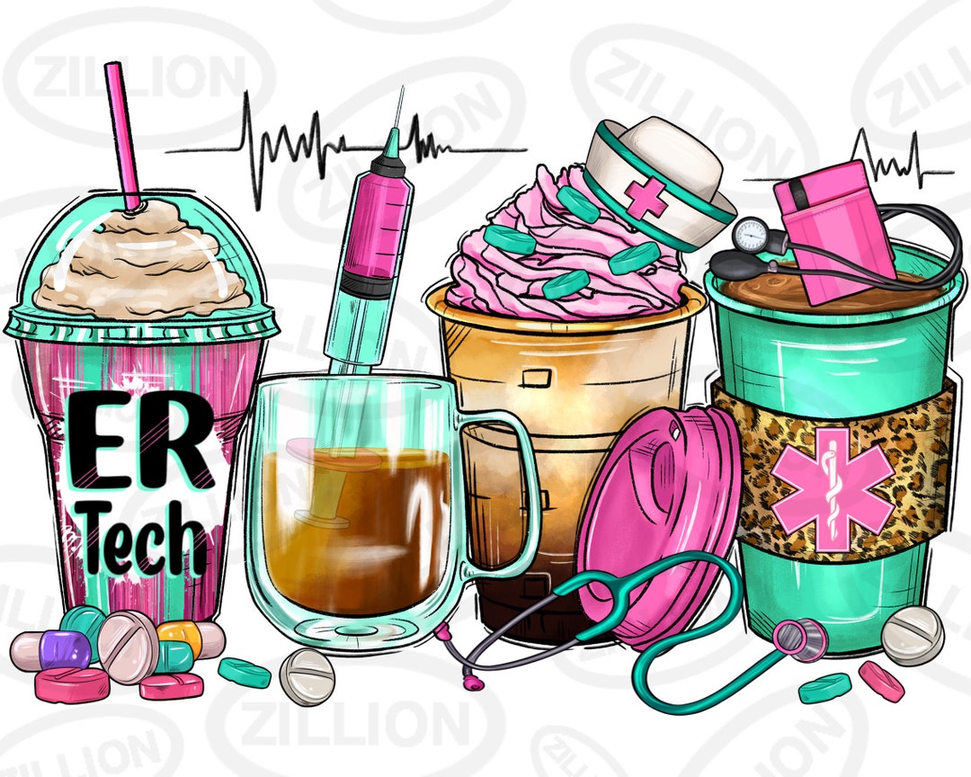 Emergency Room Tech Coffee Cups Png Sublimation Design, Coffee Cups Png ...