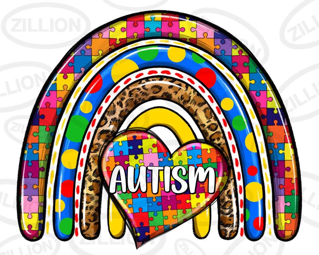 Autism Rainbow Png Sublimation Design Download, Autism Heart Png ...