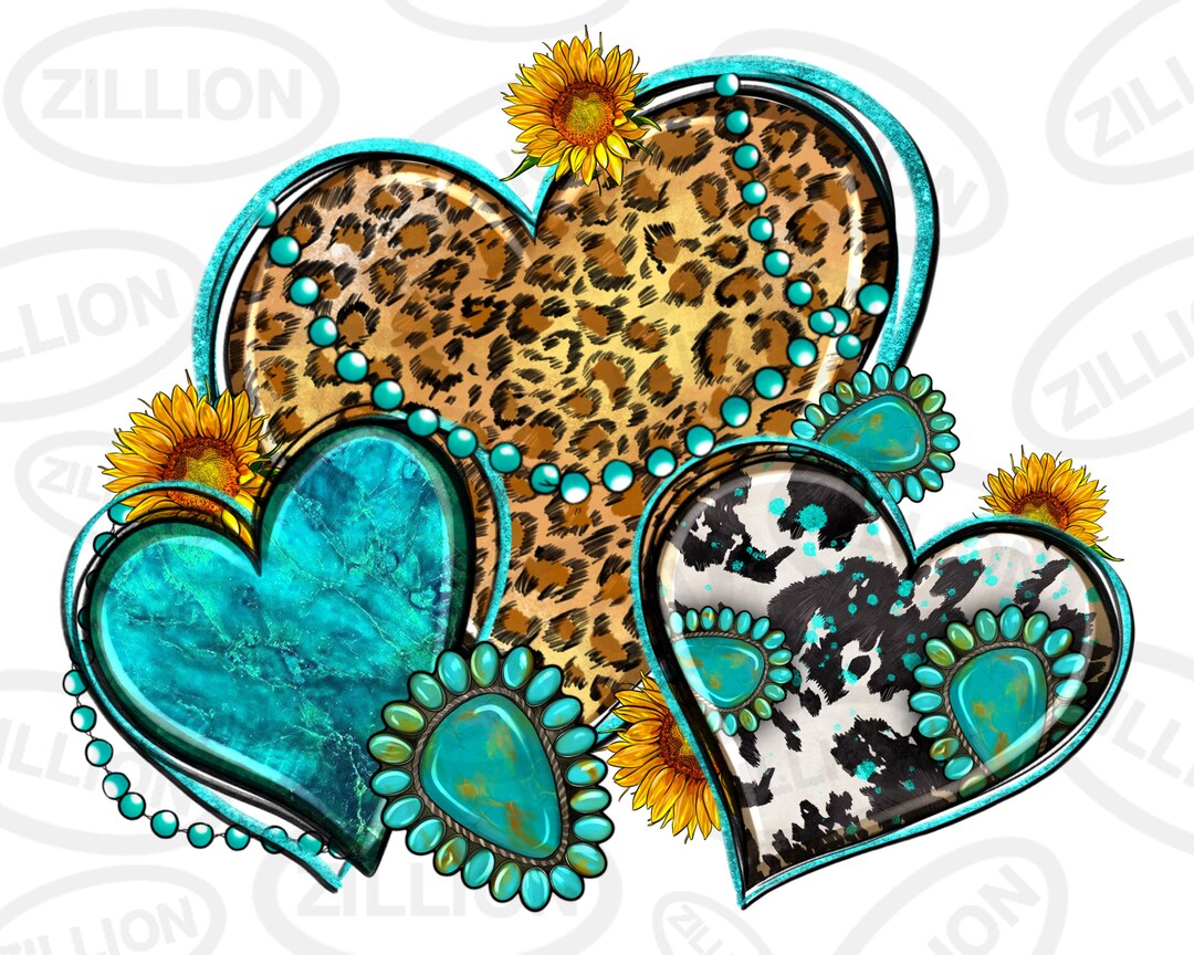Western Turquoise Hearts Png Sublimation Design Download, Hand Drawn ...